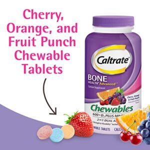 Caltrate Chewables 600 Plus D3 Plus Minerals Calcium Vitamin D Supplement, Cherry, Orange and Fruit Punch - 155 Count (Pack of 1) (Package May Vary)