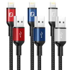 iphone charger cable [apple mfi certified] 3pack 6ft usb-a to lightning cable nylon braided fast charging cord compatible with iphone 14/13/12/11 pro max/xr/xs/x/8/7/plus/6s ipad/ipod/airpods