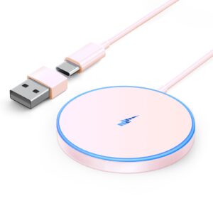 magnetic wireless charger fast apple mag-safe charger for iphone 15 pro max/15 pro/15/15 plus/14/13/12 series airpods 3/2/pro/pro 2 led magnet charging pad with dual charging ports pink