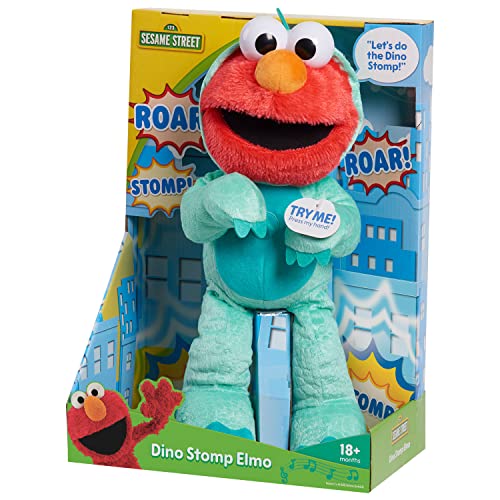 SESAME STREET Dino Stomp Elmo 13-Inch Plush Stuffed Animal Sings and Dances, Kids Toys for Ages 18 Month by Just Play