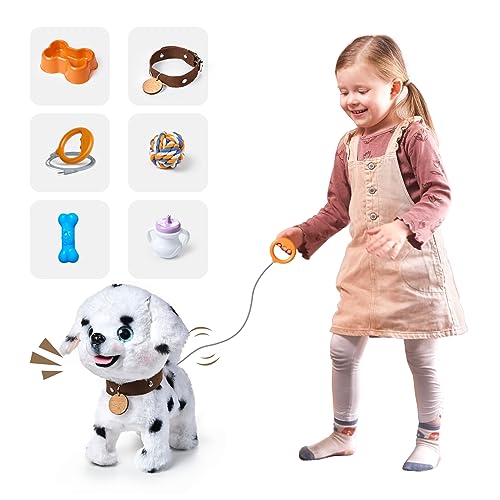 OR OR TU Walking Barking Toy Dog with Remote Control Leash, Plush Puppy Electronic Interactive Toys for Kids, Shake Tail,Pretend Dress Up Realistic Stuffed Animal Dog Age 3 4 5+ Years Old Best Gift