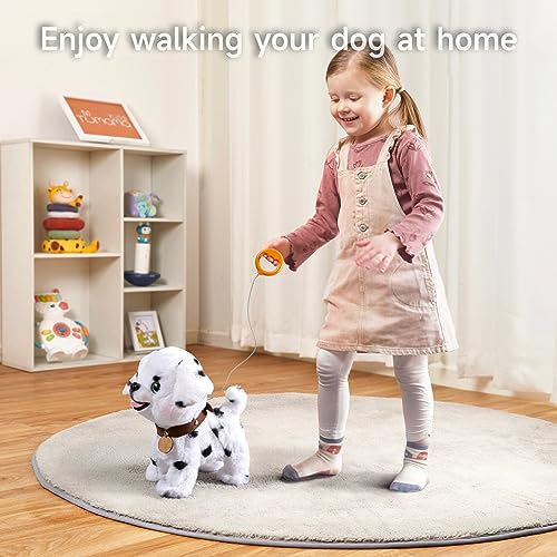 OR OR TU Walking Barking Toy Dog with Remote Control Leash, Plush Puppy Electronic Interactive Toys for Kids, Shake Tail,Pretend Dress Up Realistic Stuffed Animal Dog Age 3 4 5+ Years Old Best Gift