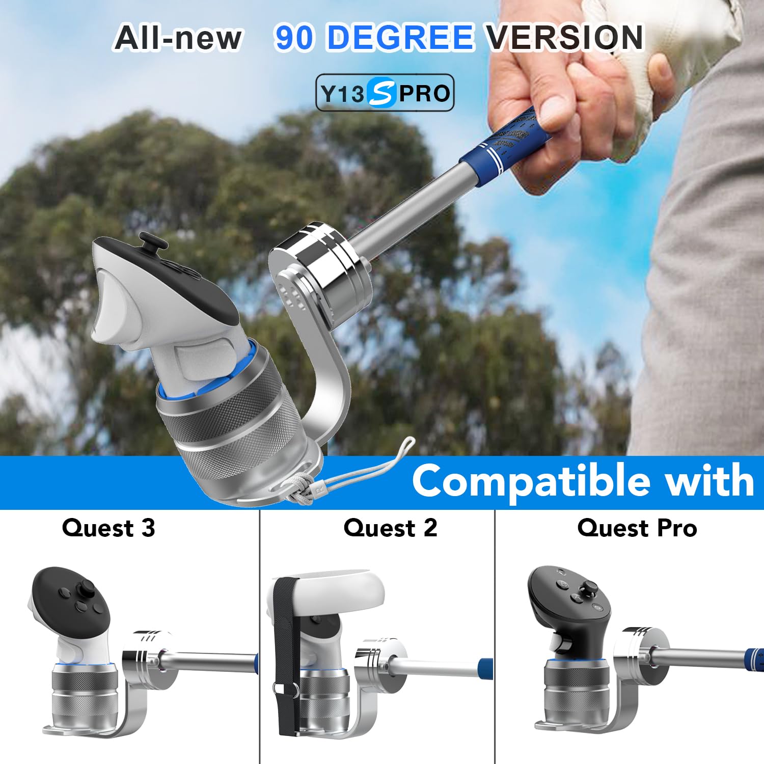 Weighted Golf Club Attachment for Meta Quest 3 & 2-90 DEGREE VERSION Aluminum Golf Club Adapter Handle Compatible with Quest 3/2/1 and Quest Pro, Realistic Grip VR Golf Handle Accessory (Right) Y13S