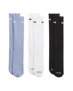 nike men`s everyday plus cotton cushioned training crew socks 3 pack (multi(sx6888-922)/w, large)