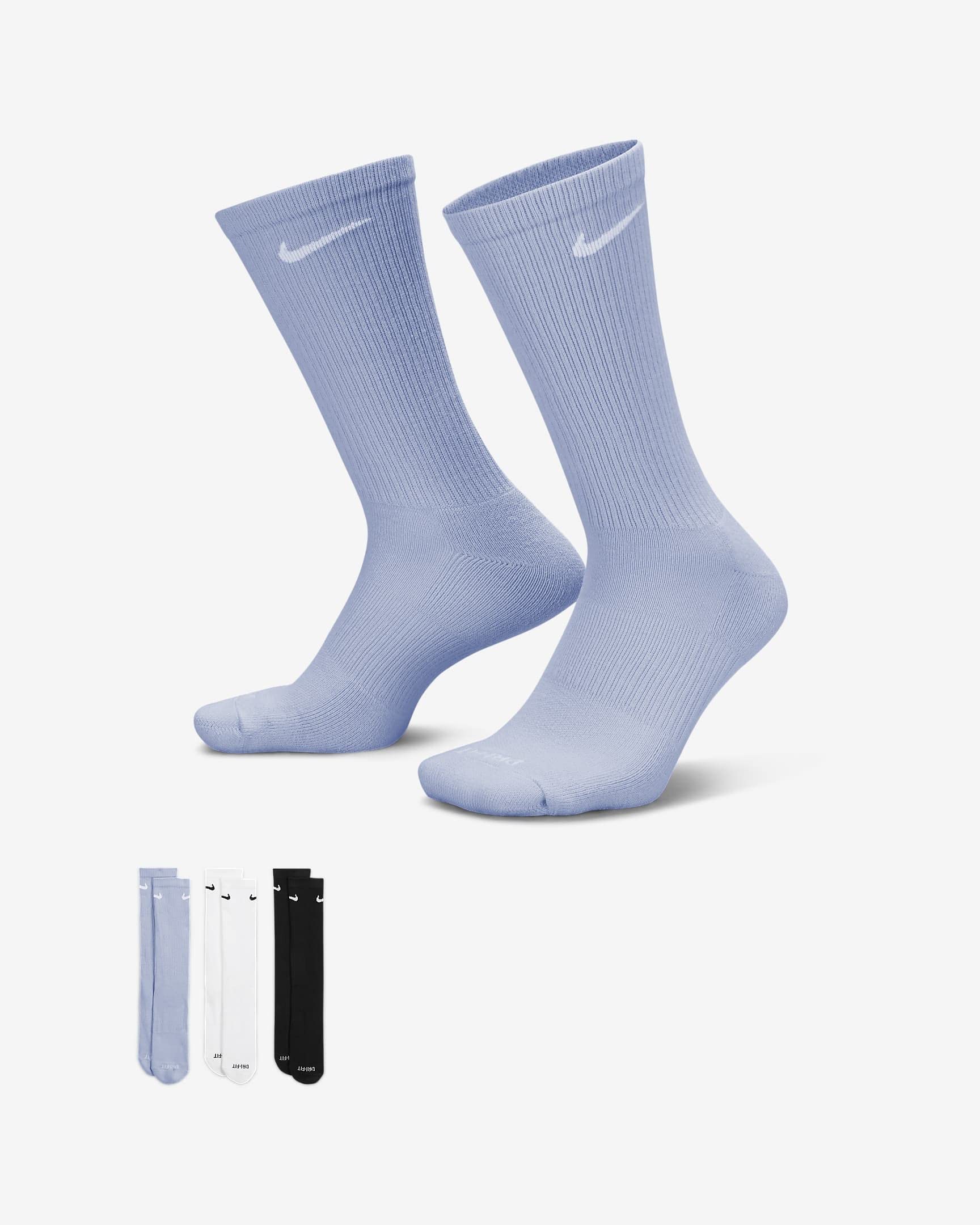 Nike Men`s Everyday Plus Cotton Cushioned Training Crew Socks 3 Pack (Multi(SX6888-922)/W, Large)