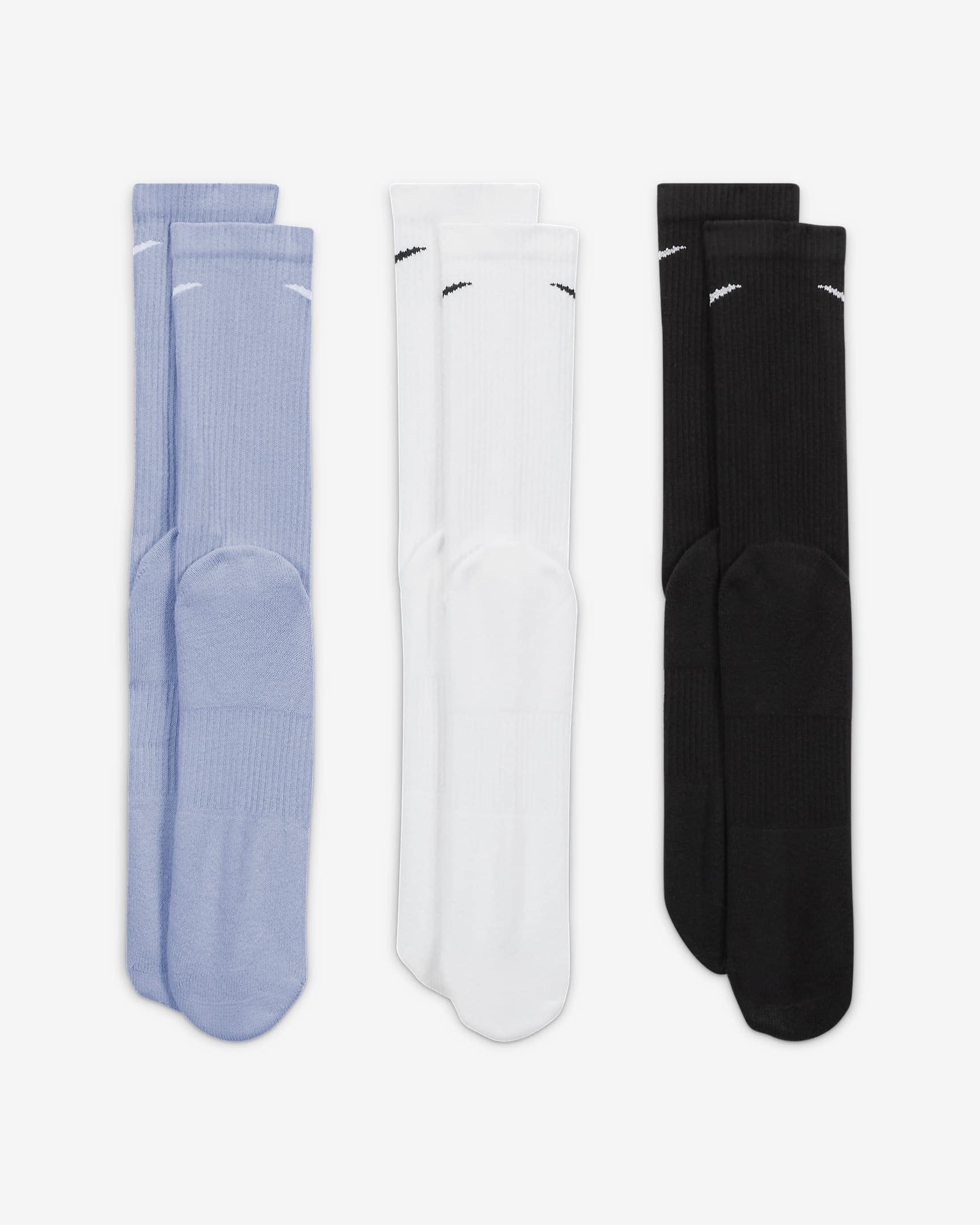 Nike Men`s Everyday Plus Cotton Cushioned Training Crew Socks 3 Pack (Multi(SX6888-922)/W, Large)