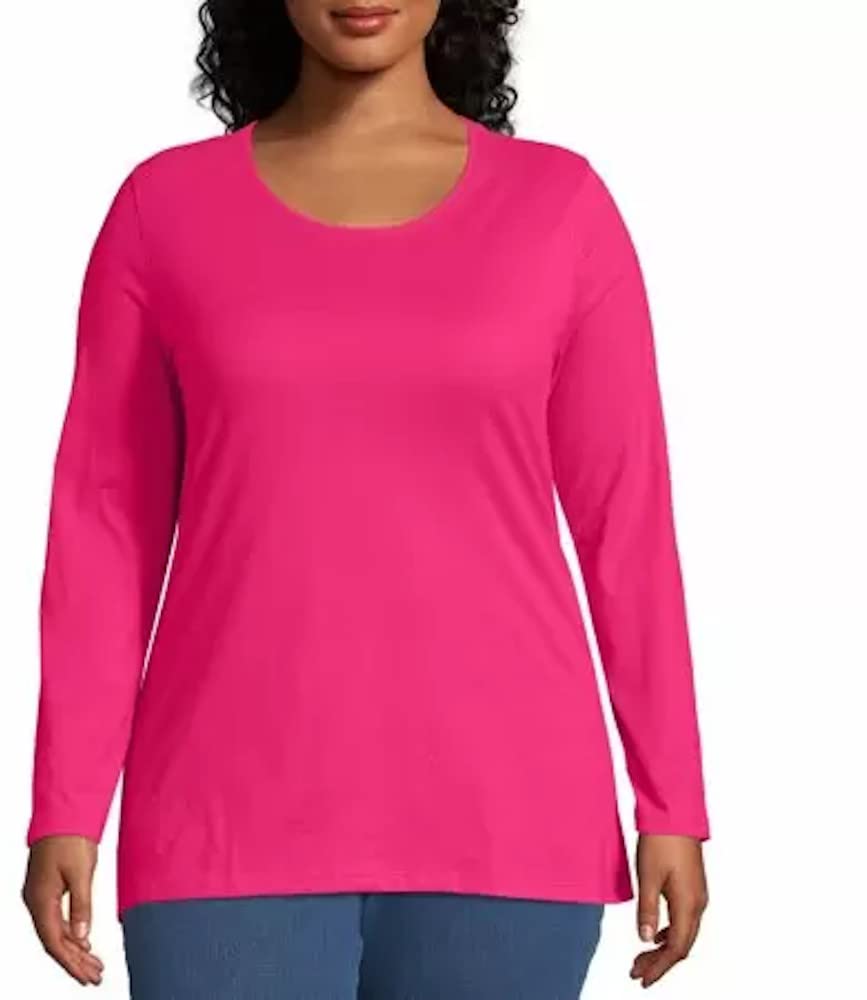 Just My Size Women's Plus Size Long Sleeve Tee, Sizzling Pink, 3X