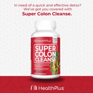 Health Plus Super Colon Cleanse 10 Day Gentle Gut Cleanse Detox, Psyllium Husk, Probiotics for Constipation Relief & Digestive Support, 120 Capsules