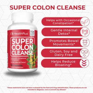 Health Plus Super Colon Cleanse 10 Day Gentle Gut Cleanse Detox, Psyllium Husk, Probiotics for Constipation Relief & Digestive Support, 120 Capsules