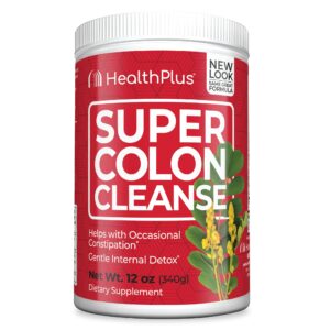 health plus super colon cleanse, 12 oz powder, 68 servings - natural detox, digestive constipation relief, gentle gut cleanse with psyllium husk & senna leaf