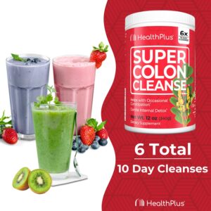 Health Plus Super Colon Cleanse, 12 oz powder, 68 Servings - Natural Detox, Digestive Constipation Relief, Gentle Gut Cleanse with Psyllium Husk & Senna Leaf