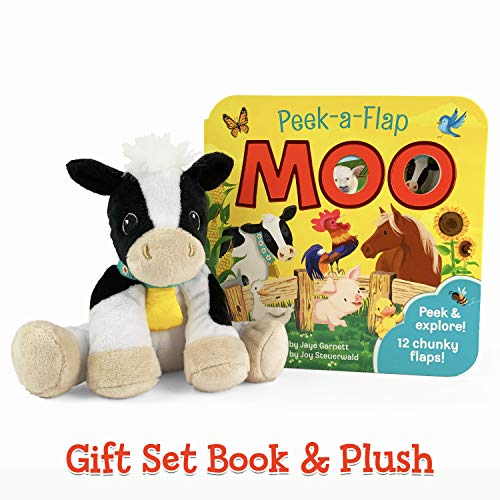 Moo Peek-a-Flap Gift Set: Includes Lift-A-Flap Board Book and Cuddly Plush Toy Friend for Birthdays, Baby Showers, Christmas and Easter Basket Stuffers