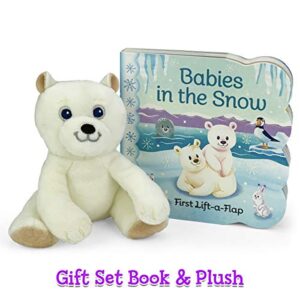 babies in the snow gift set: includes lift-a-flap board book and cuddly plush toy friend for birthdays, baby showers, christmas and easter basket stuffers ages 0 - 4