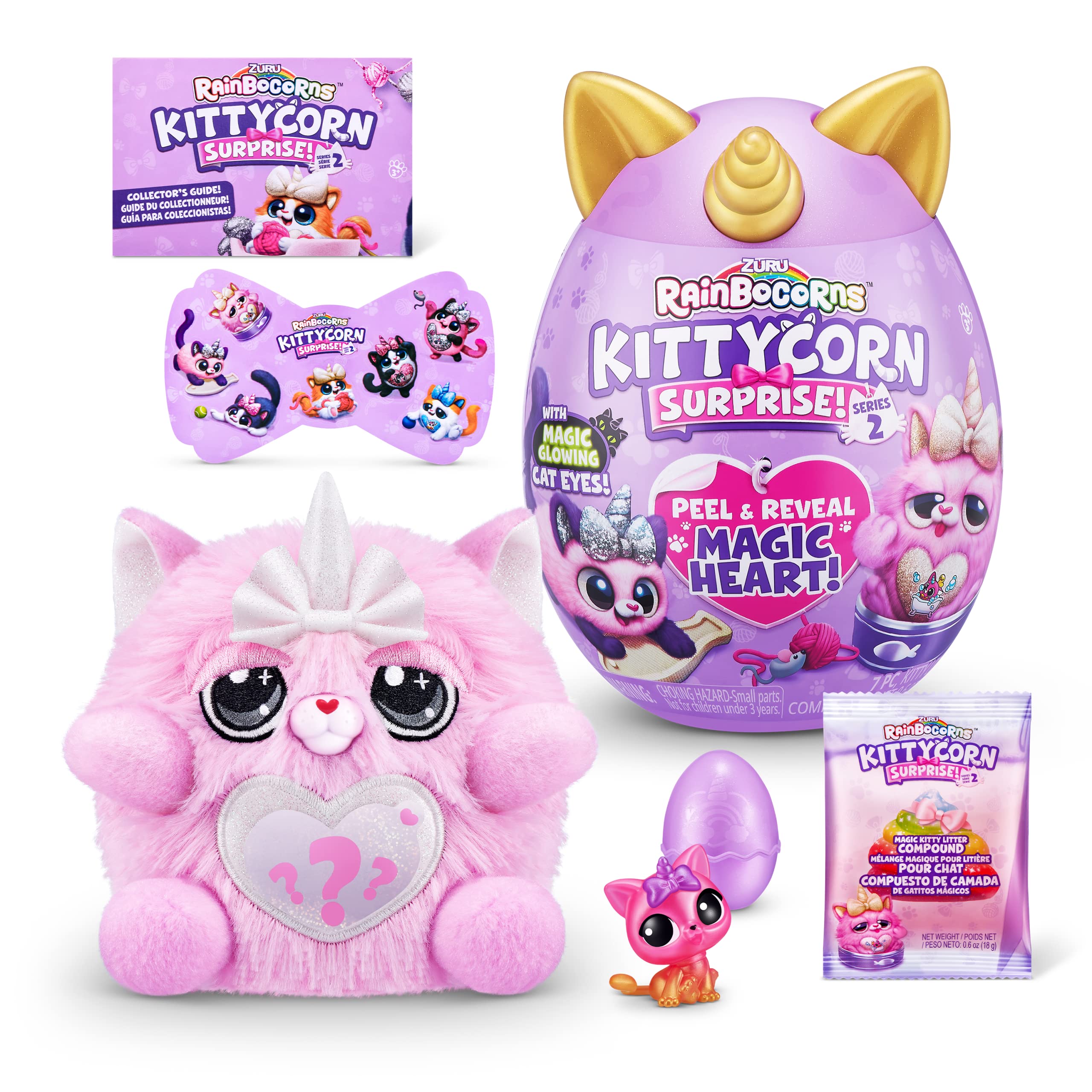 Rainbocorns Kittycorn Surprise Series 2 (Chinchilla Cat) by ZURU, Collectible Plush Stuffed Animal, Surprise Egg, Sticker Pack, Slime, Ages 3+ for girls, Children