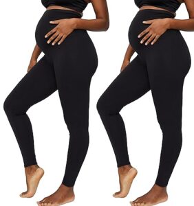 motherhood maternity women's essential stretch crop secret fit over the belly pregnancy legging, black/black 2 pack, 3x