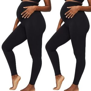 Motherhood Maternity Women's Essential Stretch Crop Secret Fit Over The Belly Pregnancy Legging, black/black 2 pack, 3X