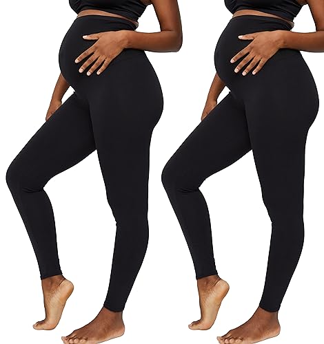 Motherhood Maternity Women's Essential Stretch Crop Secret Fit Over The Belly Pregnancy Legging, black/black 2 pack, 3X