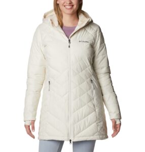 columbia women's heavenly long hooded jacket, chalk, 3x