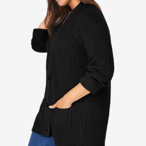 Woman Within Women's Plus Size Button-Front Shaker Cardigan - 3X, Black