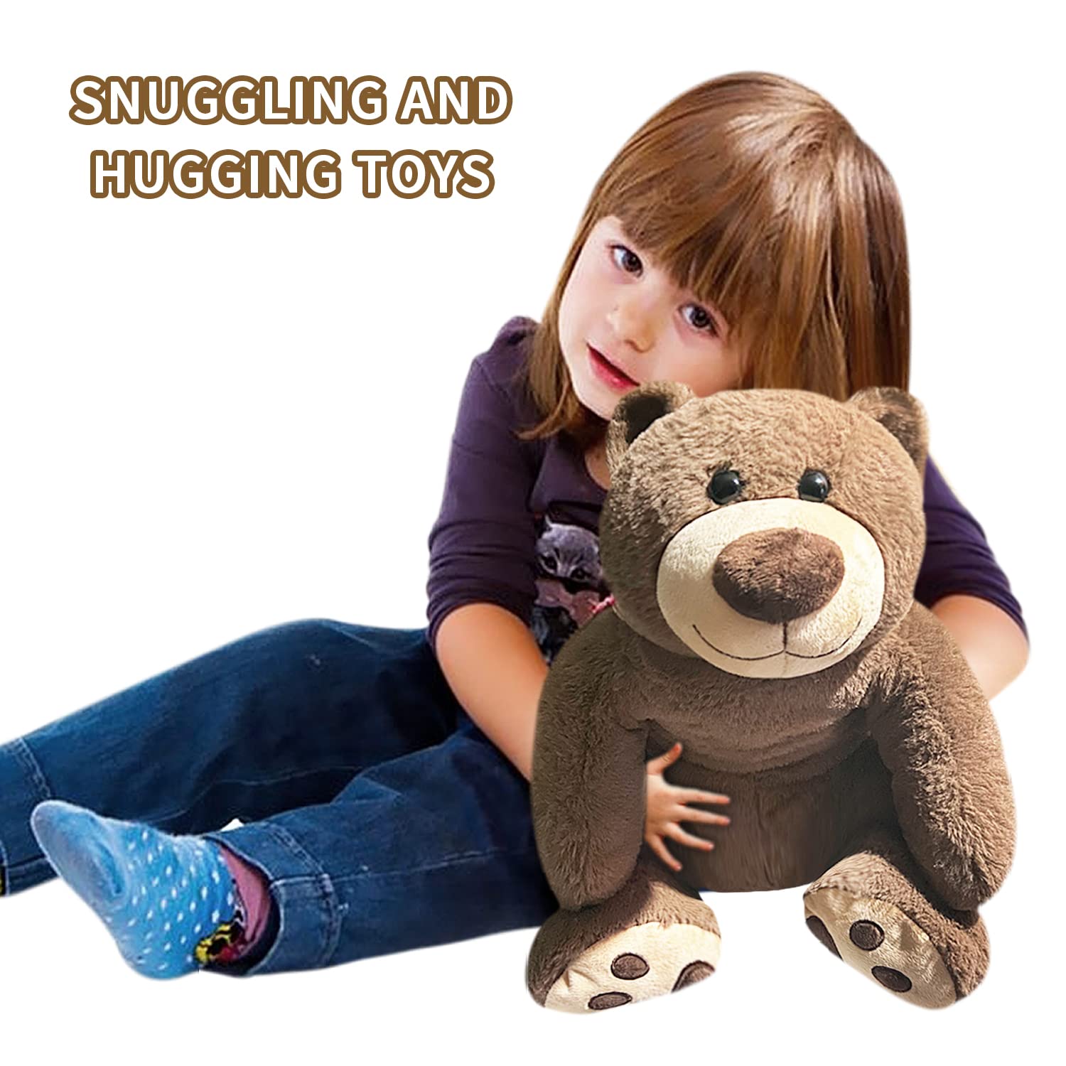 Fiosnow Weighted Stuffed Animals Brown Bear for Adults 3.5lbs 24" Weighted Plush Bear for Kids Throw Pillow Super Cute Kawaii Plush Toys Great Gifts for Birthday