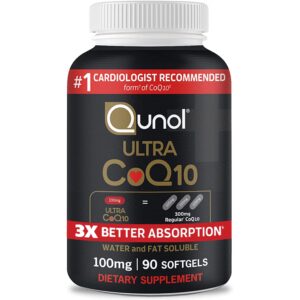 qunol ultra coq10 100mg softgels- 3x better absorption, antioxidant for heart health & energy production, coenzyme q10 vitamins and supplements, 3 month supply, 90 count