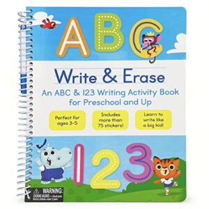 write & erase abc and 123: wipe clean writing & tracing workbook skills for preschool kids and up ages 3-5: includes letter and number tracing, early ... erase marker & bonus restickable stickers.