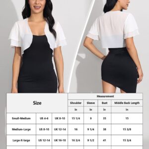 Unicra Chiffon Shrugs Bolero for Women Short Sleeves Open Front Sheer Cardigan Soft Bolero Jackets Top for Evening Dress White