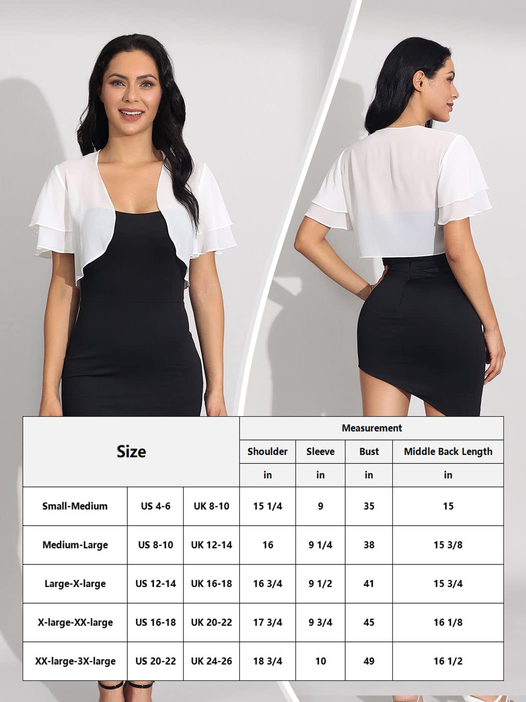 Unicra Chiffon Shrugs Bolero for Women Short Sleeves Open Front Sheer Cardigan Soft Bolero Jackets Top for Evening Dress White