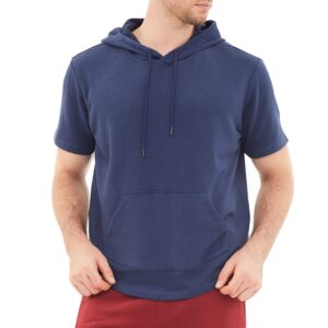 dubinik®short sleeve hoodie lightweight soft cotton moisture wicking kangaroo pocket short sleeve hoodie for men navy blue