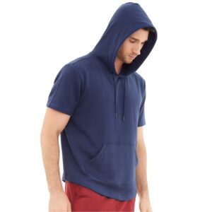 Dubinik®Short Sleeve Hoodie Lightweight Soft Cotton Moisture Wicking Kangaroo Pocket Short Sleeve Hoodie For Men Navy Blue