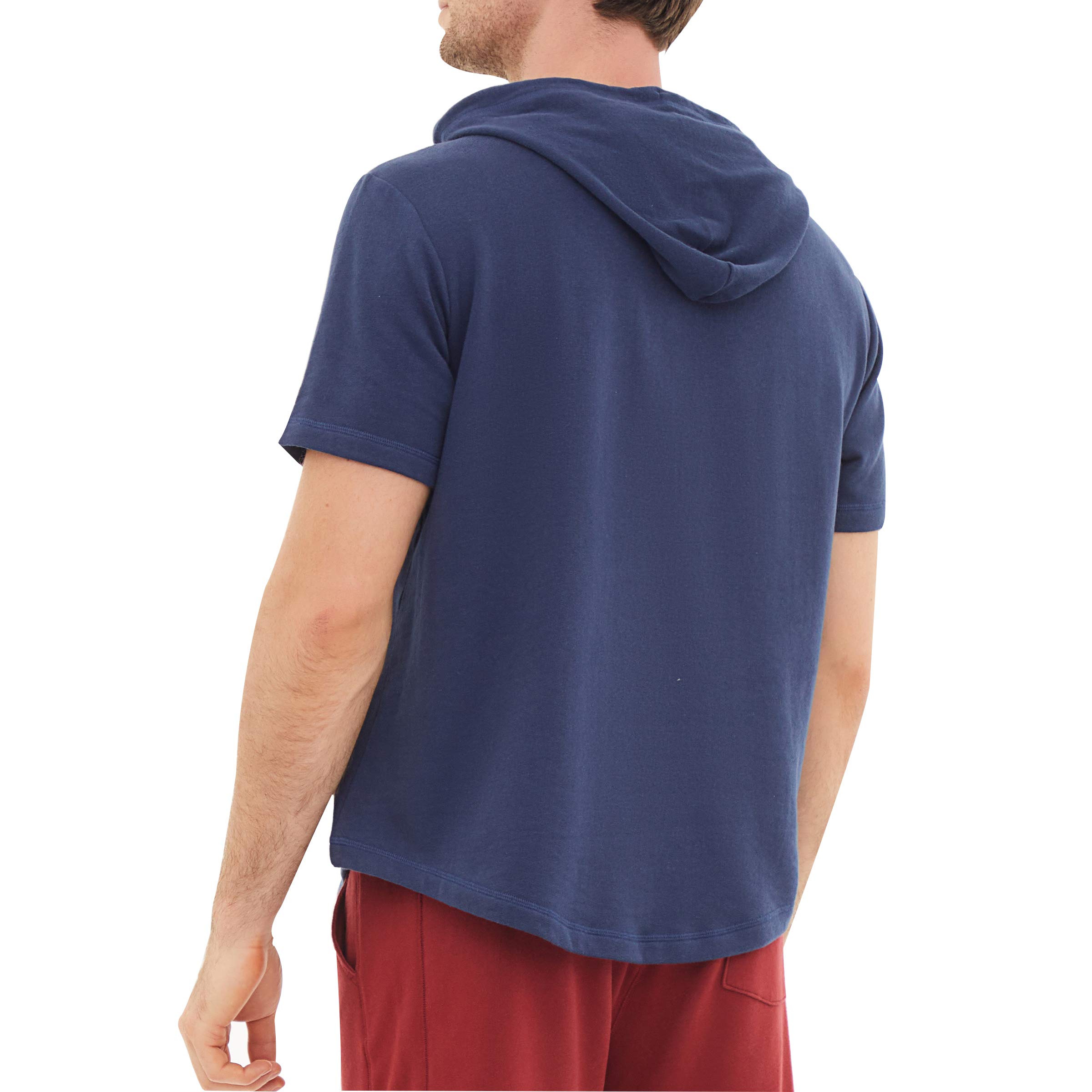 Dubinik®Short Sleeve Hoodie Lightweight Soft Cotton Moisture Wicking Kangaroo Pocket Short Sleeve Hoodie For Men Navy Blue