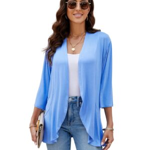 CASURESS Women's Casual Lightweight Open Front Cardigans Soft Draped Ruffles 3/4 Sleeve Cardigan (Light Blue, 3X-Large)