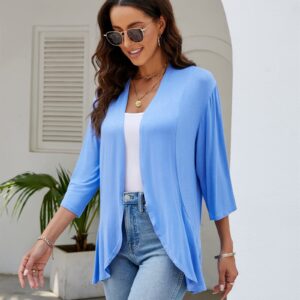 CASURESS Women's Casual Lightweight Open Front Cardigans Soft Draped Ruffles 3/4 Sleeve Cardigan (Light Blue, 3X-Large)