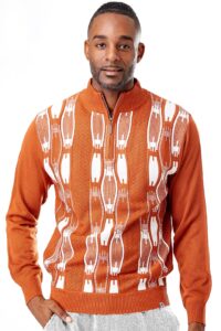 stacy adams men's sweater, vertical neo chain front design (4xl, persimmon)