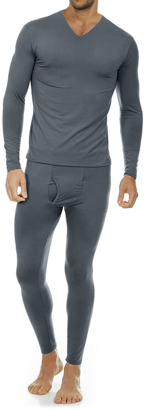 Thermajohn Long Johns Thermal Underwear for Men V Neck Fleece Lined Base Layer Set for Cold Weather (X-Large, Charcoal)