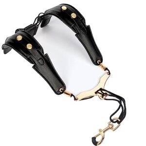 danchet kids leather saxophone strap, saxophone strap with adjustable strap and gold plated metal trigger for sax alto and soprano clarinet(black).