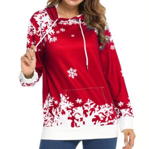 lotucy christmas women sweatshirt casual hoodie jumper graphics loose snowflake print pocket pullover long sleeve sweater xmas holiday funny tops (red, m)