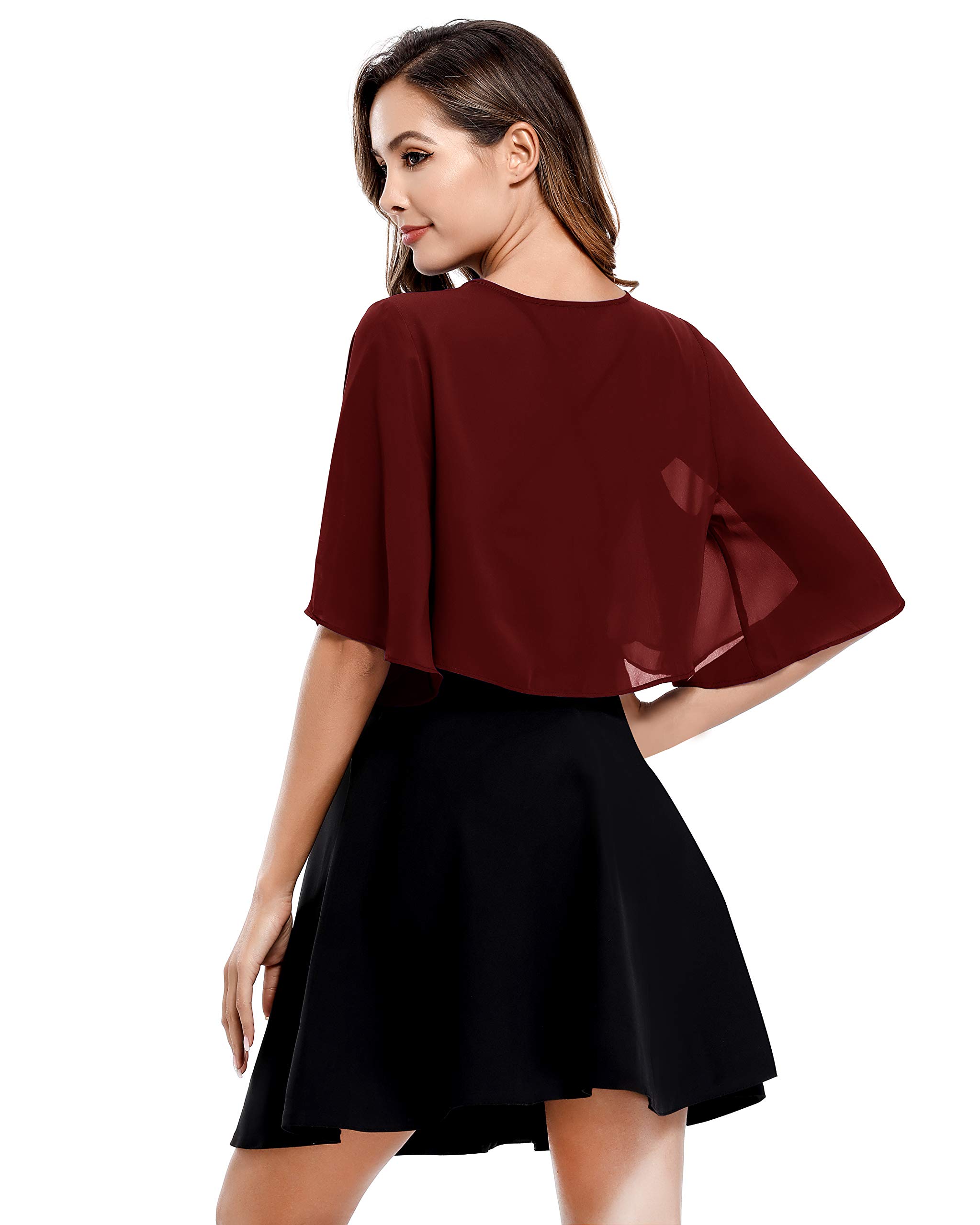 Women's Short Sleeve Open Front Soft Chiffon Shrug Cardigan for Evening Dresses (Deep Wine Red, 2XL-3XL)