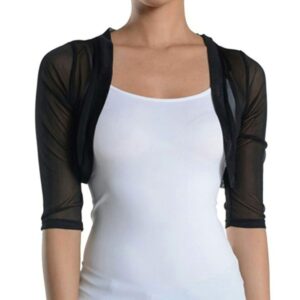 fashion secrets women's sheer chiffon bolero shrug jacket cardigan 3/4 sleeve (large, black)