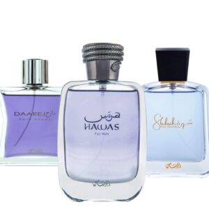 rasasi hawas men, daarej for men edp 100ml (3.4 oz) & shuhrah for men edp 90ml (xtra value premium)