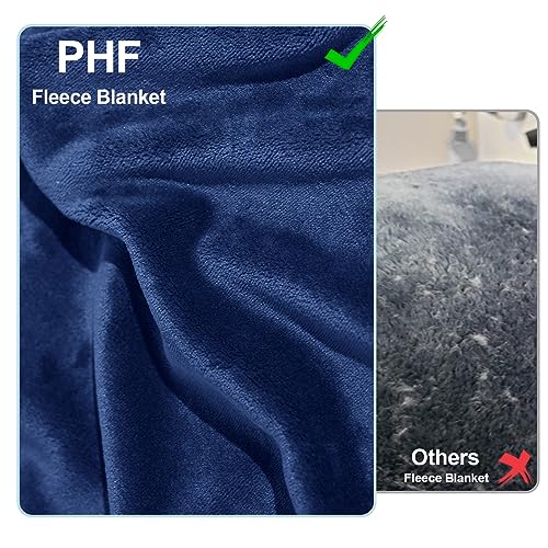 PHF Ultra Soft Fleece Blanket Queen Size, No Shed No Pilling Luxury Plush Cozy 300GSM Lightweight Blanket for Bed, Couch, Chair, Sofa Suitable for All Season, 90" x 90", Navy Blue