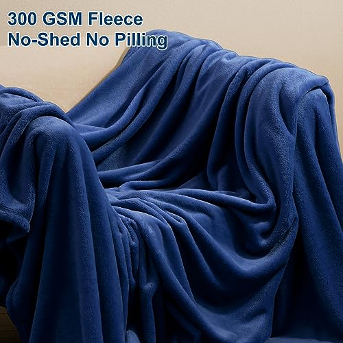 PHF Ultra Soft Fleece Blanket Queen Size, No Shed No Pilling Luxury Plush Cozy 300GSM Lightweight Blanket for Bed, Couch, Chair, Sofa Suitable for All Season, 90" x 90", Navy Blue