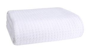 elvana home 100% cotton bed blanket, breathable bed blanket full - queen size, cotton thermal blankets full - queen, perfect for layering any bed for all season, white