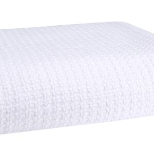 Elvana Home 100% Cotton Bed Blanket, Breathable Bed Blanket Full - Queen Size, Cotton Thermal Blankets Full - Queen, Perfect for Layering Any Bed for All Season, White