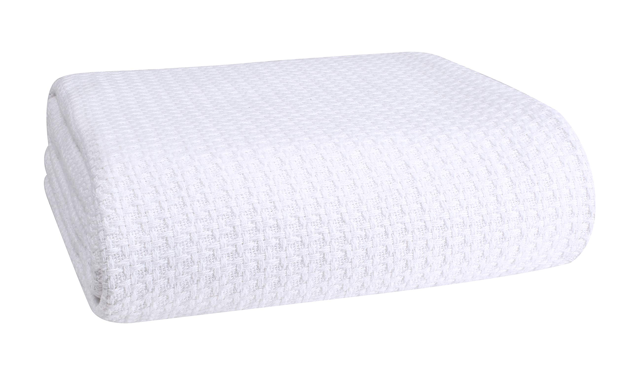 Elvana Home 100% Cotton Bed Blanket, Breathable Bed Blanket Full - Queen Size, Cotton Thermal Blankets Full - Queen, Perfect for Layering Any Bed for All Season, White