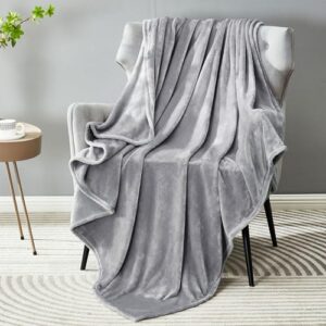 dreamnine extra soft plush fleece throw blanket for couch sofa 50" x 60", decorative solid lightweight velvet blanket for chair, cozy accent shaggy minky fuzzy flannel blanket for bedroom dorm, grey