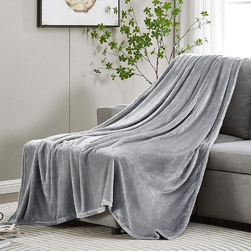 DREAMNINE Extra Soft Plush Fleece Throw Blanket for Couch Sofa 50" x 60", Decorative Solid Lightweight Velvet Blanket for Chair, Cozy Accent Shaggy Minky Fuzzy Flannel Blanket for Bedroom Dorm, Grey