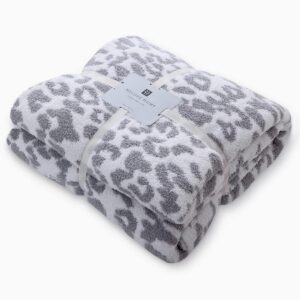 mh mylune home ultra soft micro plush white grey leopard blanket (51x63 inches) warm reversible cheetah blanket leopard pattern throw for couch bed sofa