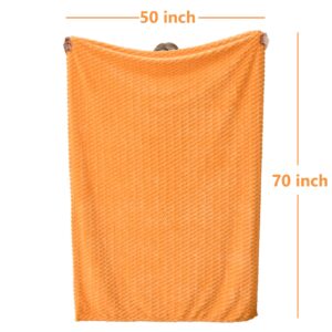 Vessia Flannel Fleece Throw Blanket(50x70 inch), 3D Jacquard Light Orange Fuzzy and Warm Blanket for Couch,Sofa,Bed,Chair, 300GSM Super Soft Touch Cozy Lightweight Throw for All-Season Home Decor