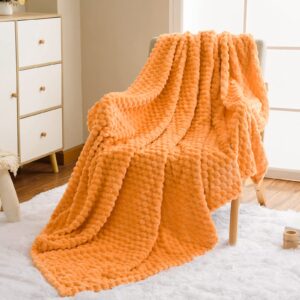 Vessia Flannel Fleece Throw Blanket(50x70 inch), 3D Jacquard Light Orange Fuzzy and Warm Blanket for Couch,Sofa,Bed,Chair, 300GSM Super Soft Touch Cozy Lightweight Throw for All-Season Home Decor